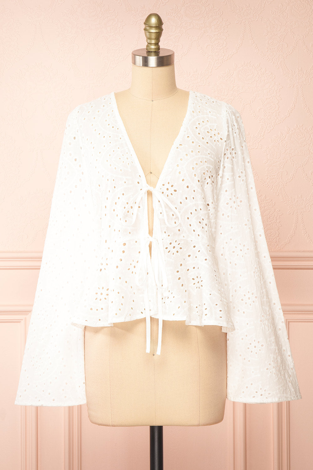 Romilly White Openwork Lace Long Sleeve Top | Boutique 1861