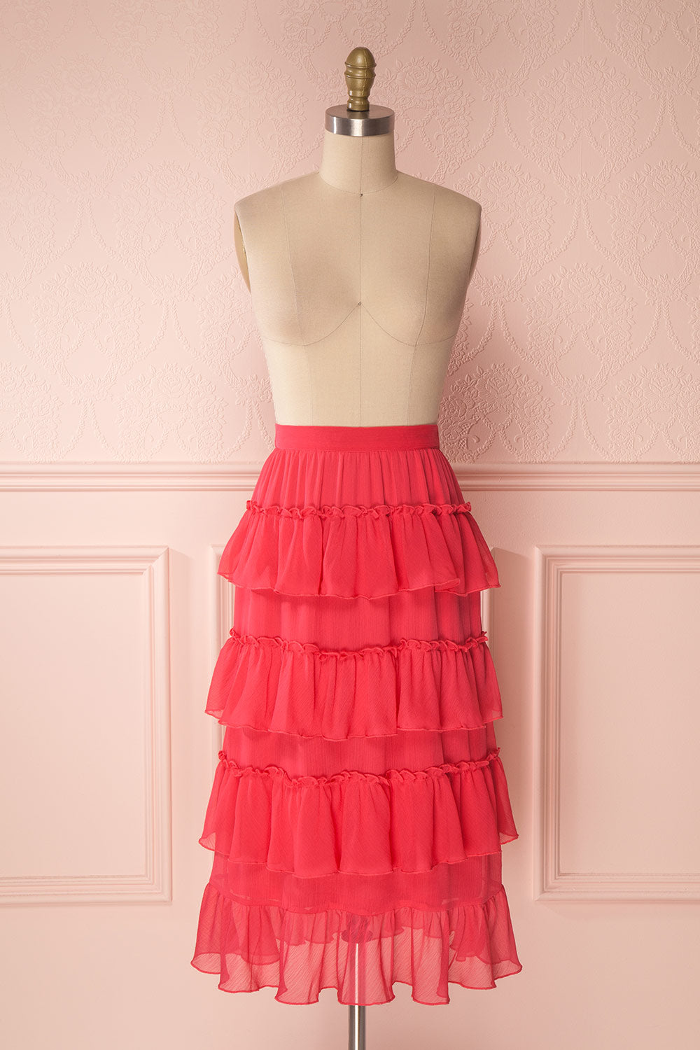 Gova Red Layered Ruffles Festive Midi Skirt | Boutique 1861