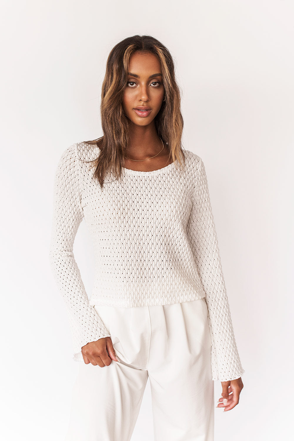 Chanel White Openwork Top w/ Long Sleeves | La petite garçonne - Chanel ...