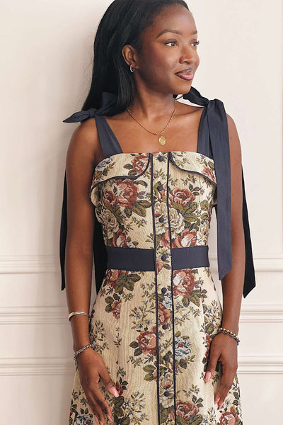 Lonnie Long Jacquard Dress w/ Tie Straps | Boutique 1861