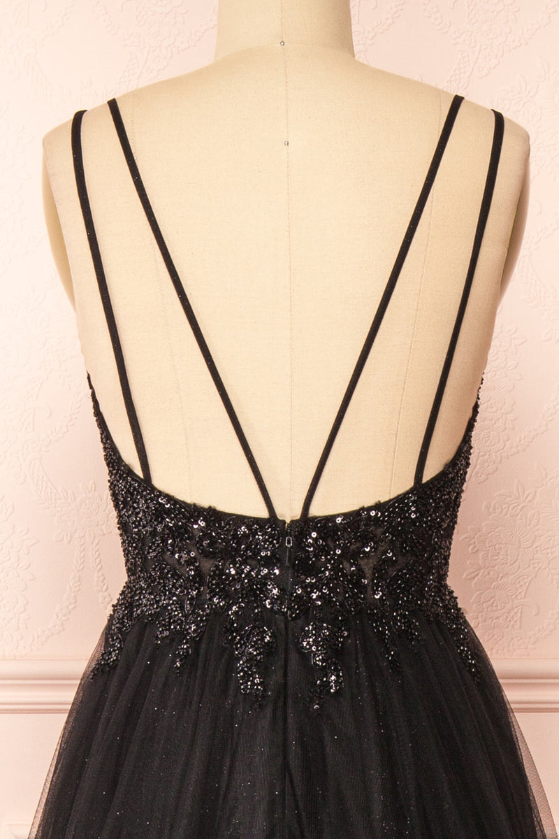 Aethera Black Sparkling Beaded A-Line Maxi Dress | Boutique 1861