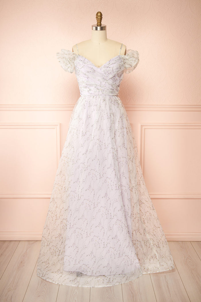 Ahbee Lavender Floral Maxi Organza Dress | Boutique 1861