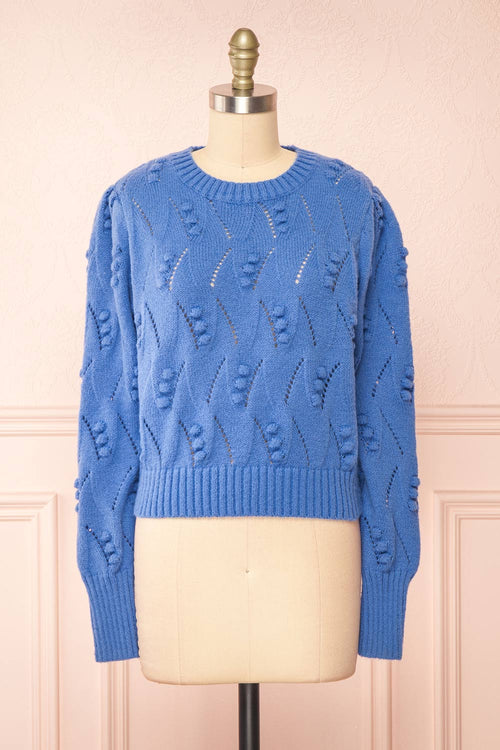 Alexis Blue Sweater w/ Pompoms | Boutique 1861