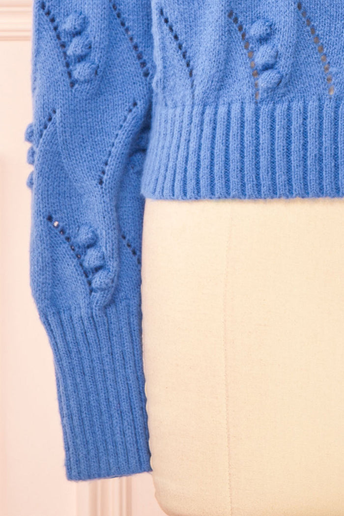 Alexis Blue Sweater w/ Pompoms | Boutique 1861