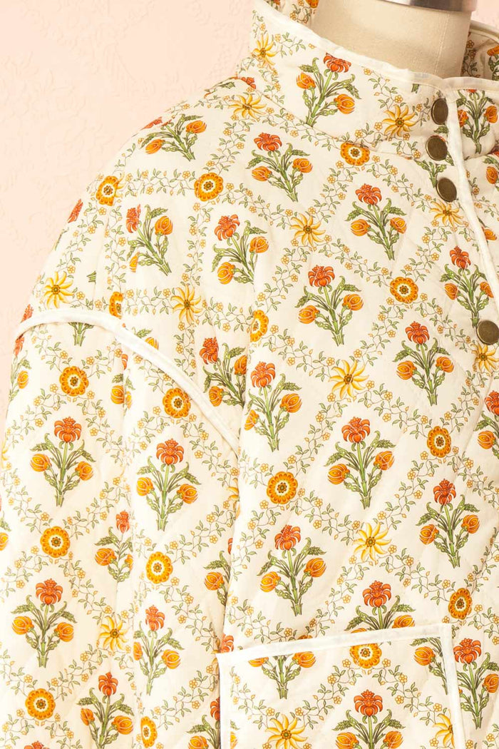 Anabeth Orange Floral Quilted Jacket with Ribbon-Tied | Boutique 1861