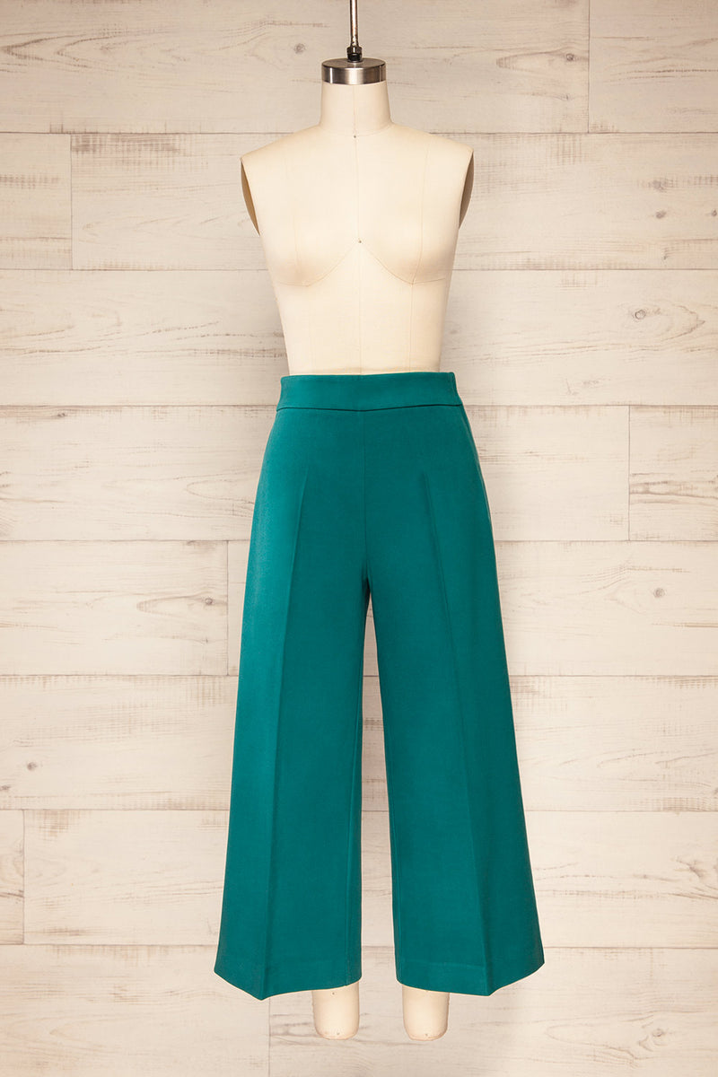 Auckland Teal Cropped Felt Wide-Leg Pants | La petite garçonne