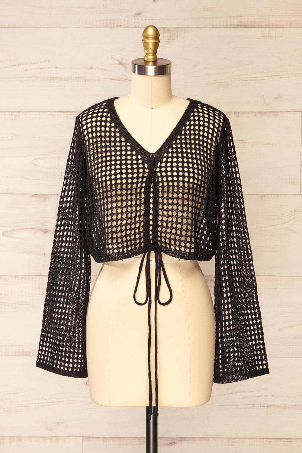 Becky Black Crochet Top w/ Drawstrings | La petite garçonne