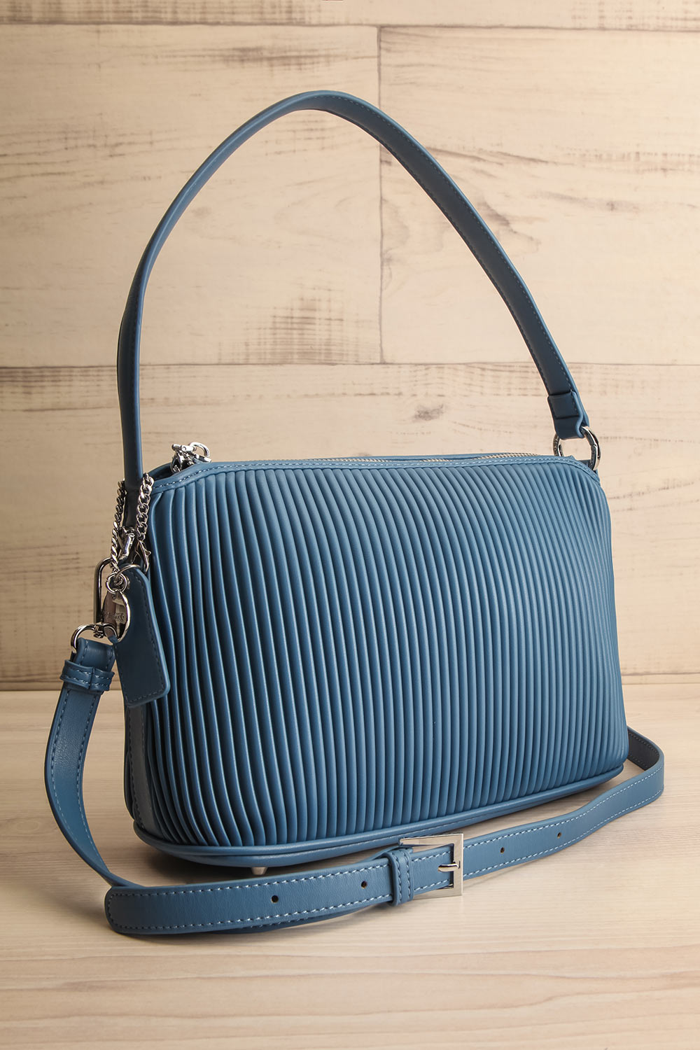 Bella Dusty Blue Vegan Leather Pleated Handbag | La petite garçonne