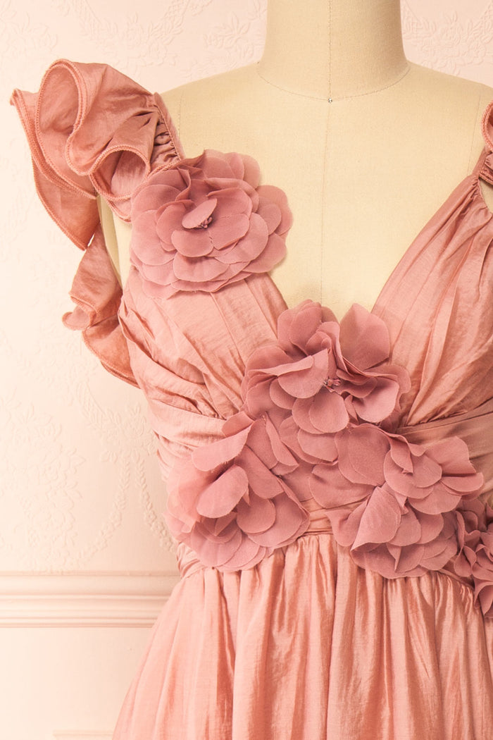 Binnie Long Pink Dress w/ 3D Flowers | Boutique 1861
