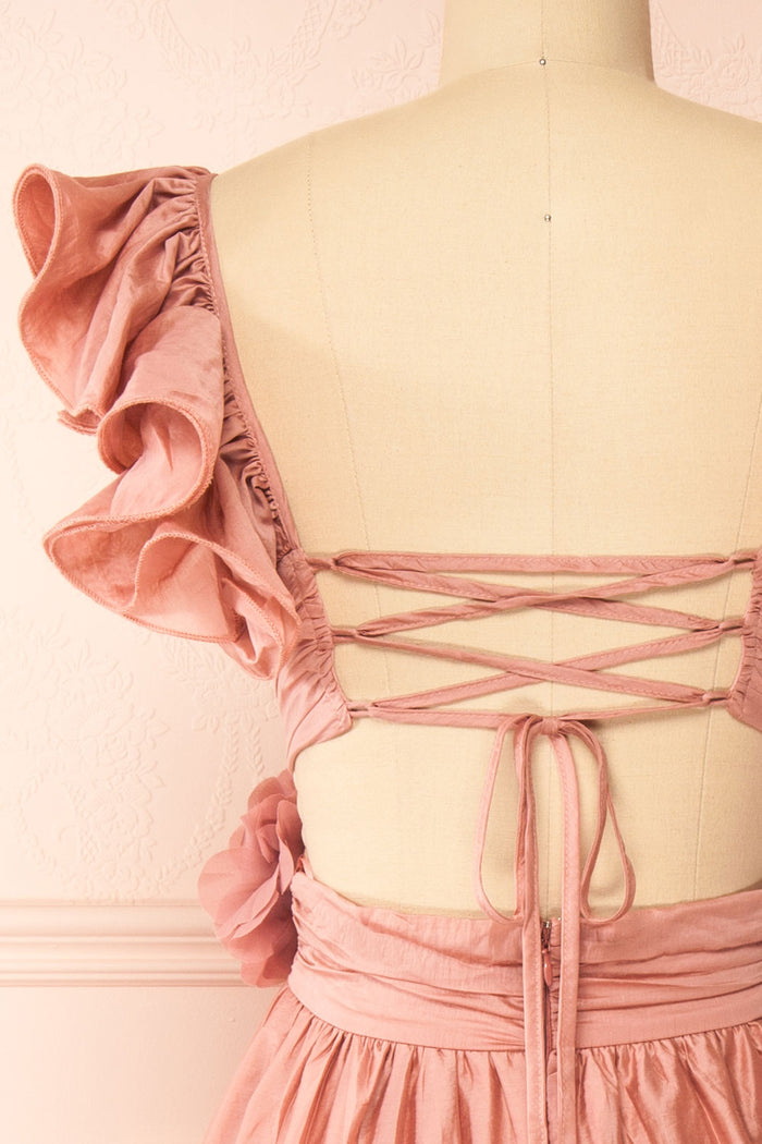 Binnie Long Pink Dress w/ 3D Flowers | Boutique 1861