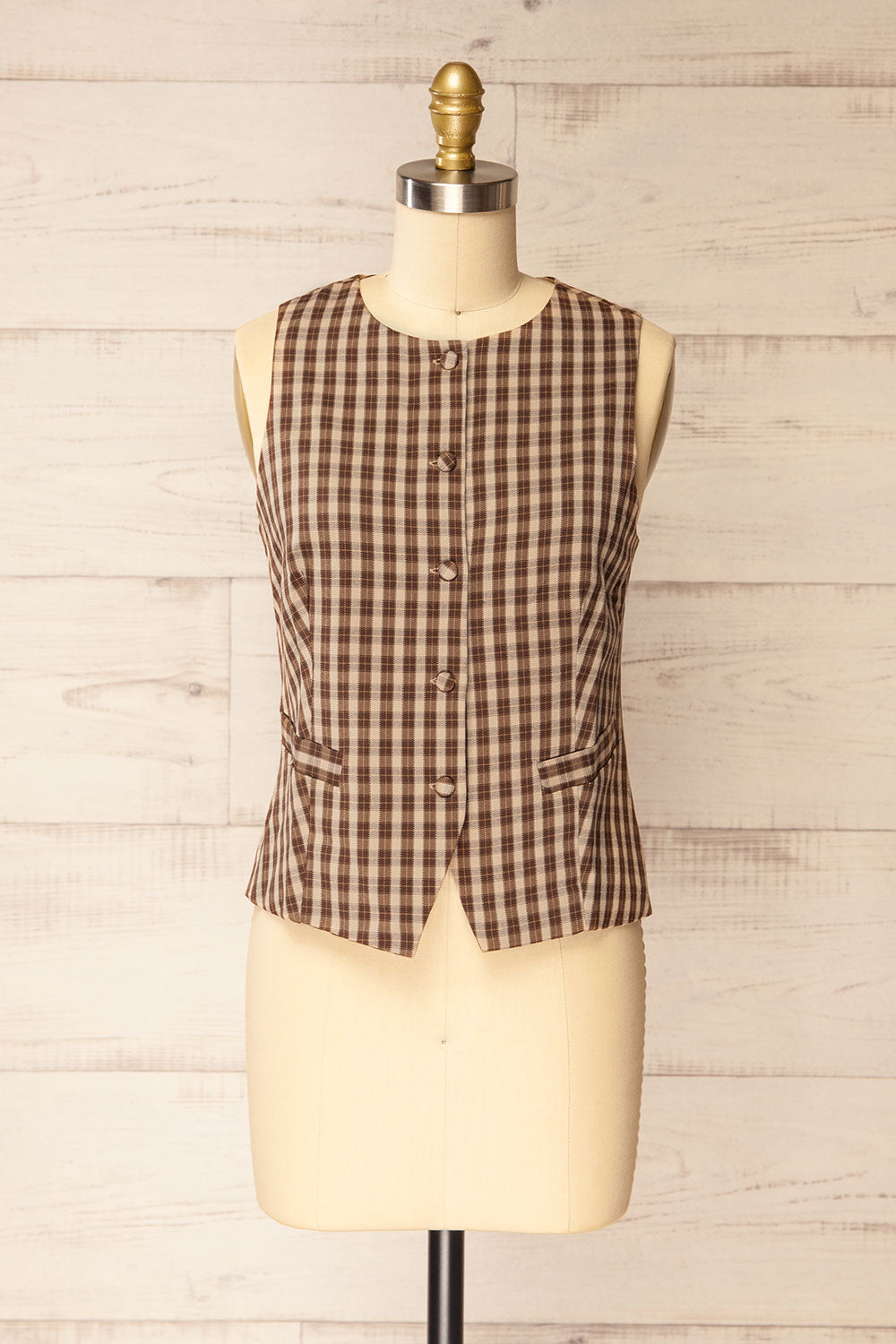 Carince Brown Plaid Button Down Vest | La petite garçonne