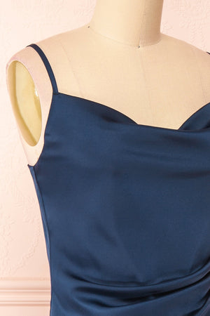 Chloe Navy Silky Midi Slip Dress | Boutique 1861