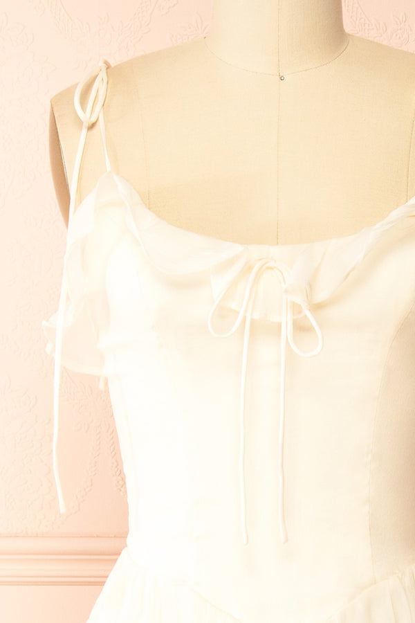 Claribel Cream Midi Dress with Floral-Embellishment and Fitted Bodice ...