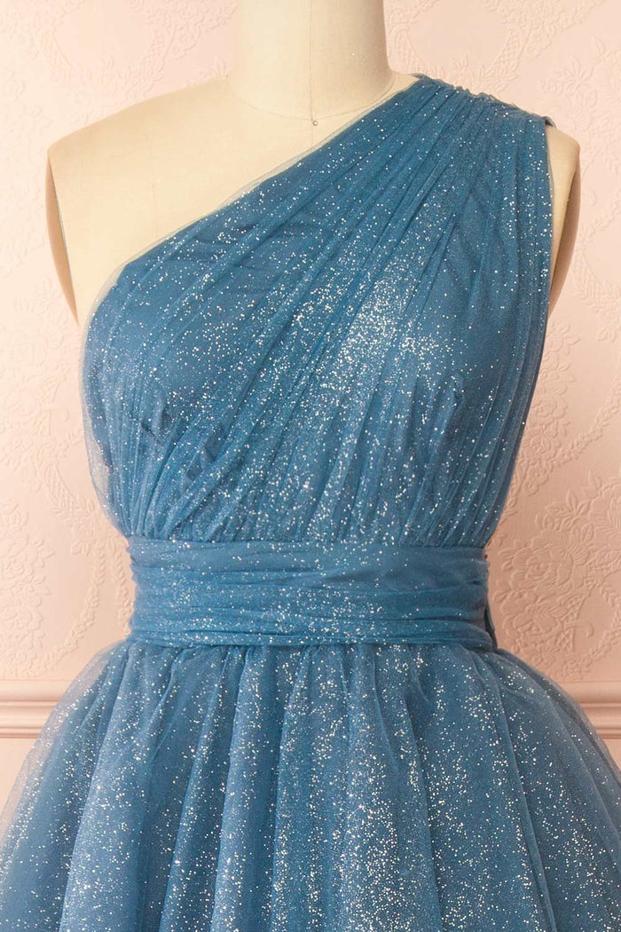 Cody Blue Grey Maxi One Shoulder Dress with Glitters | Boutique 1861