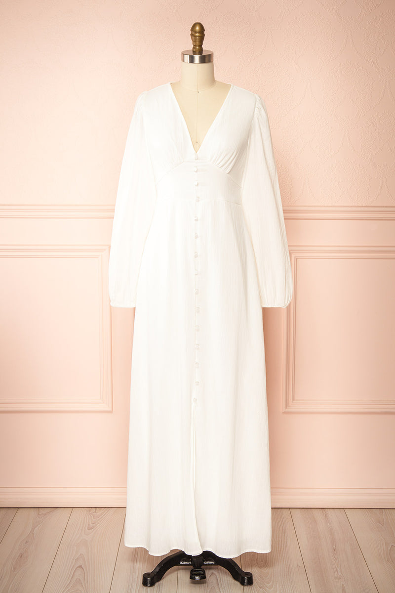 Corentine White Long-Sleeve Button-Down Maxi Dress | Boutique 1861