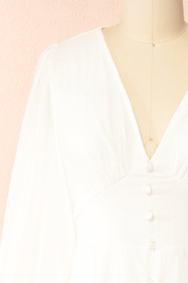 Corentine White Long-Sleeve Button-Down Maxi Dress | Boutique 1861