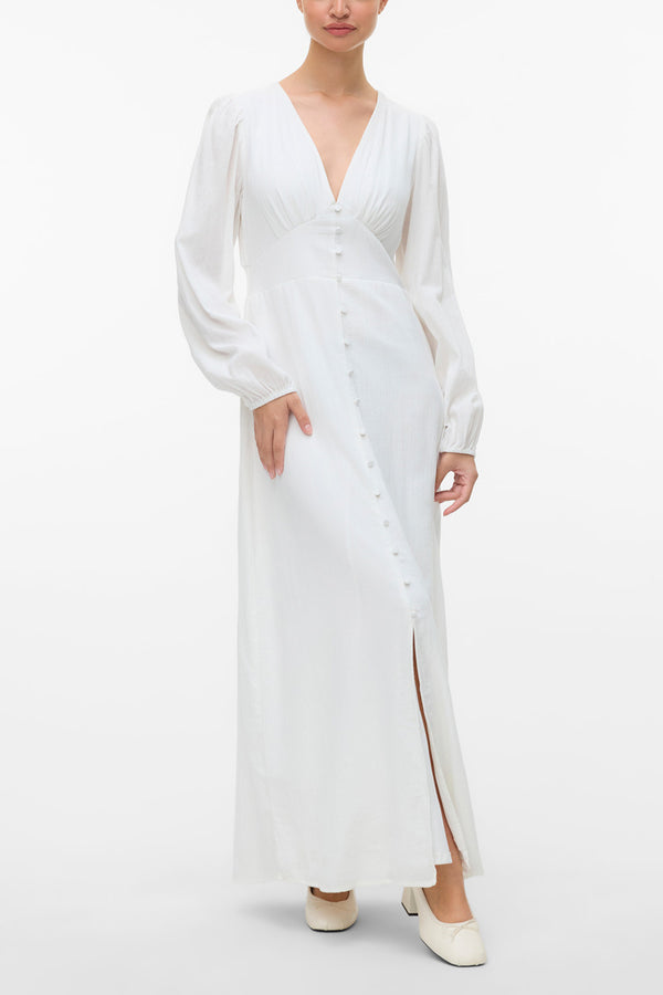 Corentine White Long-Sleeve Button-Down Maxi Dress | Boutique 1861