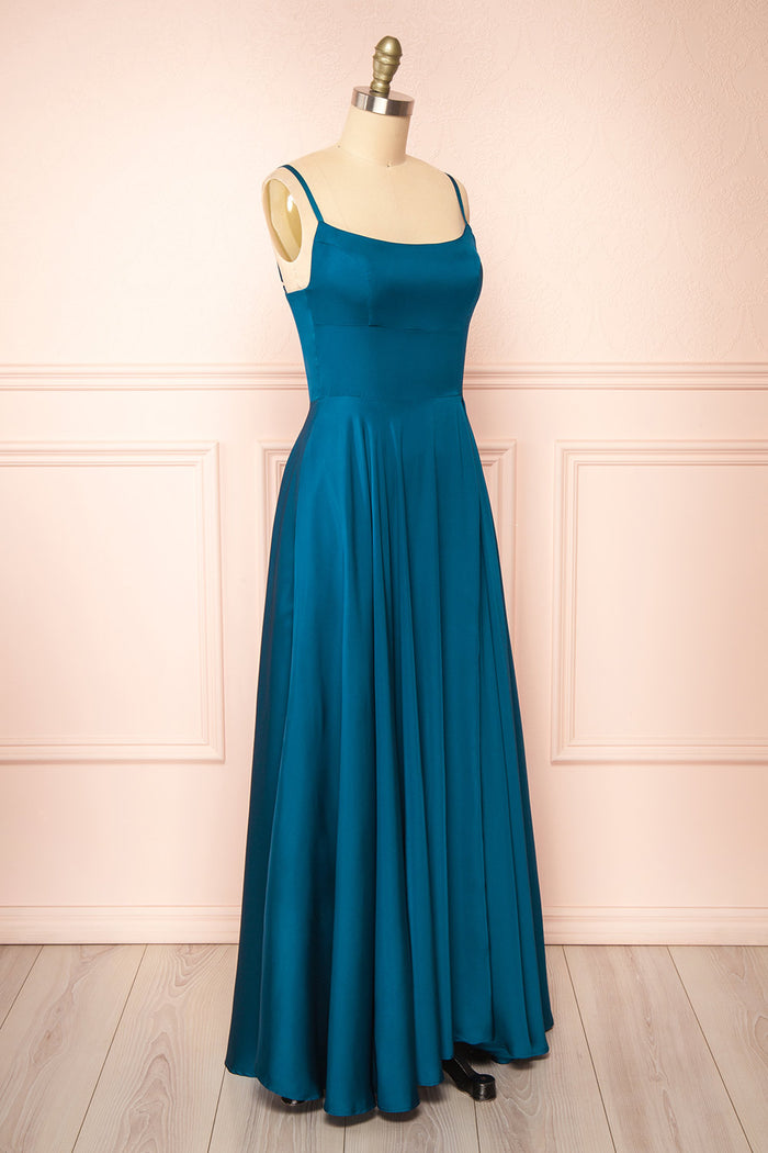 Darcy Royal Blue Maxi Satin Dress w/ Slit | Boutique 1861