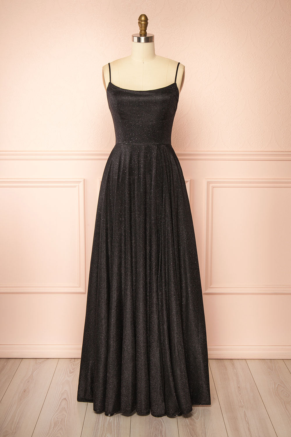 Fadia Black Sparkly Maxi Dress with Slit and Pockets | Boutique 1861