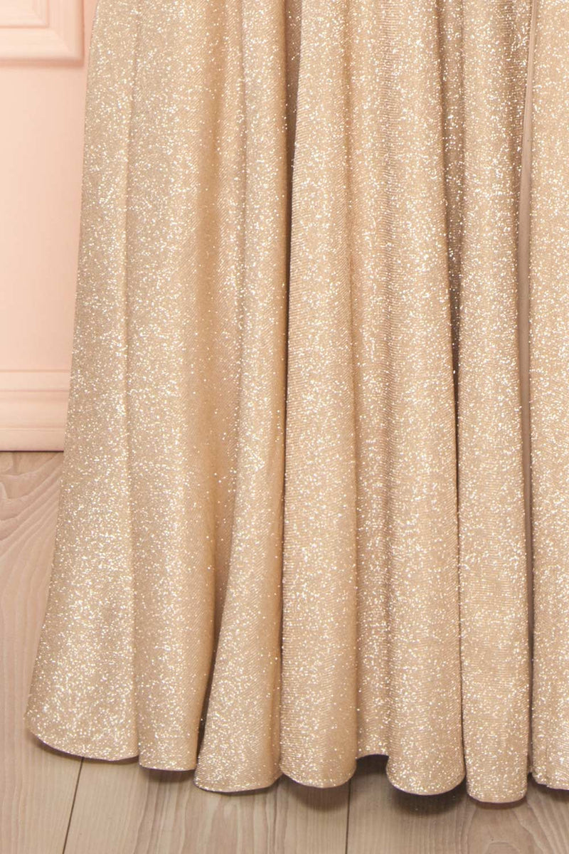 Fadia Champagne Sparkly Maxi Dress with Slit | Boutique 1861