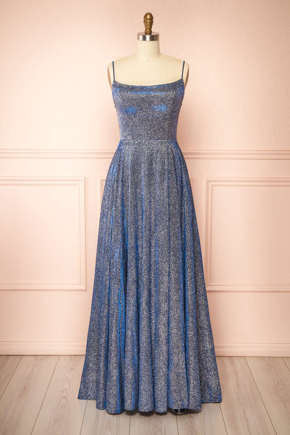 Fadia Marine Robe Maxi Étincelante avec fente et poches Boutique 1861