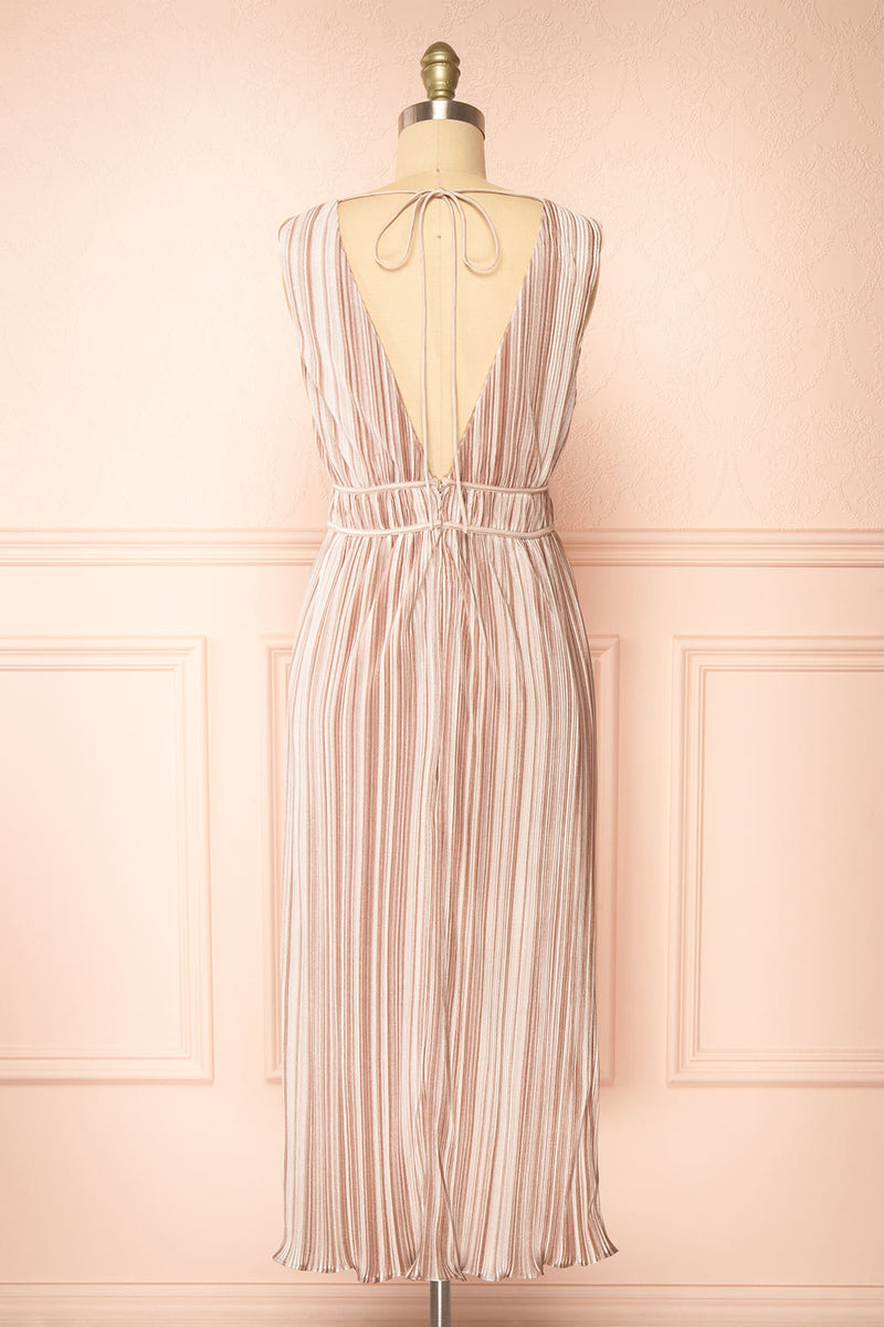 Gloriane Pleated Beige Multi-Tone Dress w/ Slit | Boutique 1861
