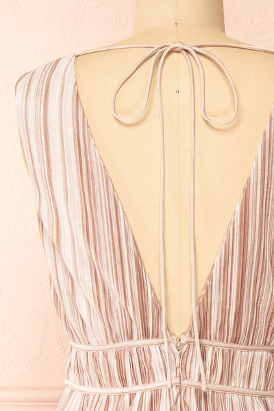 Gloriane Pleated Beige Multi-Tone Dress w/ Slit | Boutique 1861