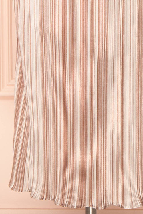 Gloriane Pleated Beige Multi-Tone Dress w/ Slit | Boutique 1861