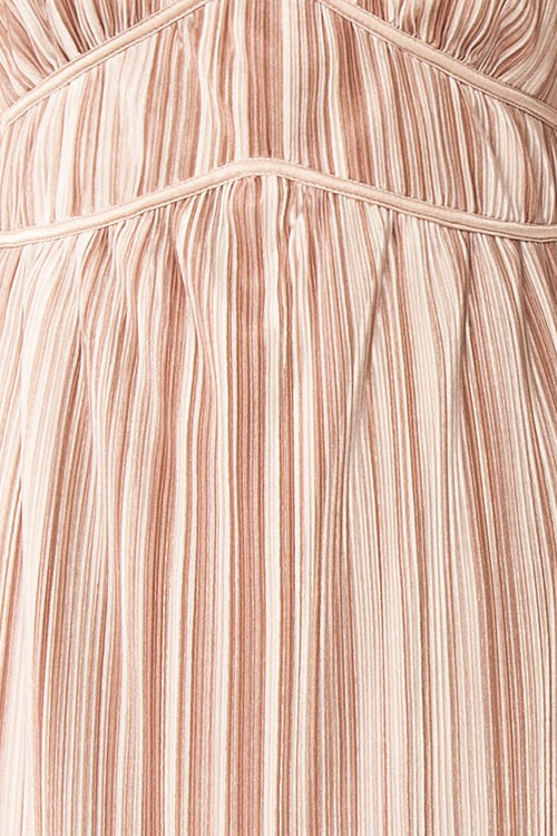 Gloriane Pleated Beige Multi-Tone Dress w/ Slit | Boutique 1861