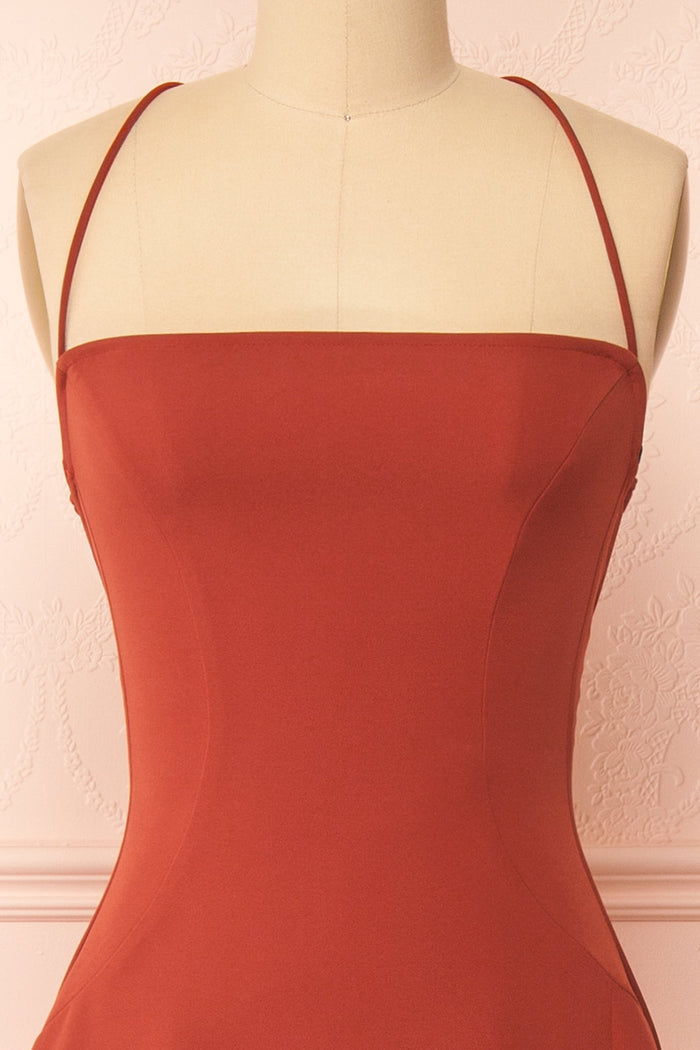 Izabella Rust A-line Maxi Dress with Open Back and Slit by Arti Gogna ...