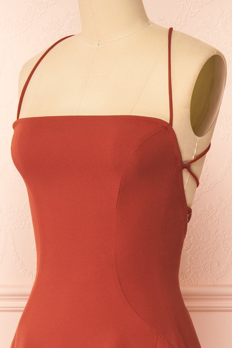 Izabella Rust A-line Maxi Dress with Open Back and Slit by Arti Gogna ...