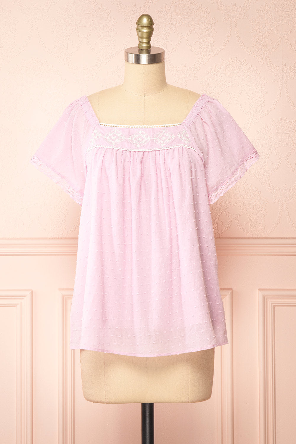 Khalesy Pink Short Sleeve Top w/ Embroidery | Boutique 1861