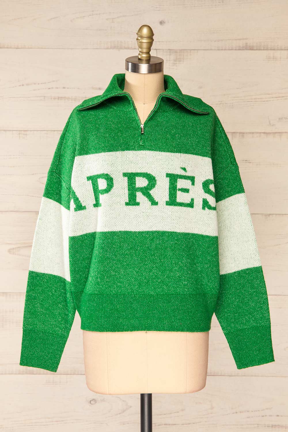 Kyzyl Green Knit Quarter Zip Sweater | La petite garçonne