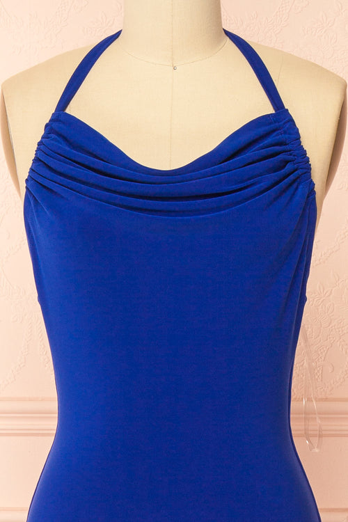 Lindy Blue Fitted Open Back Maxi Dress with Versatile Neckline ...