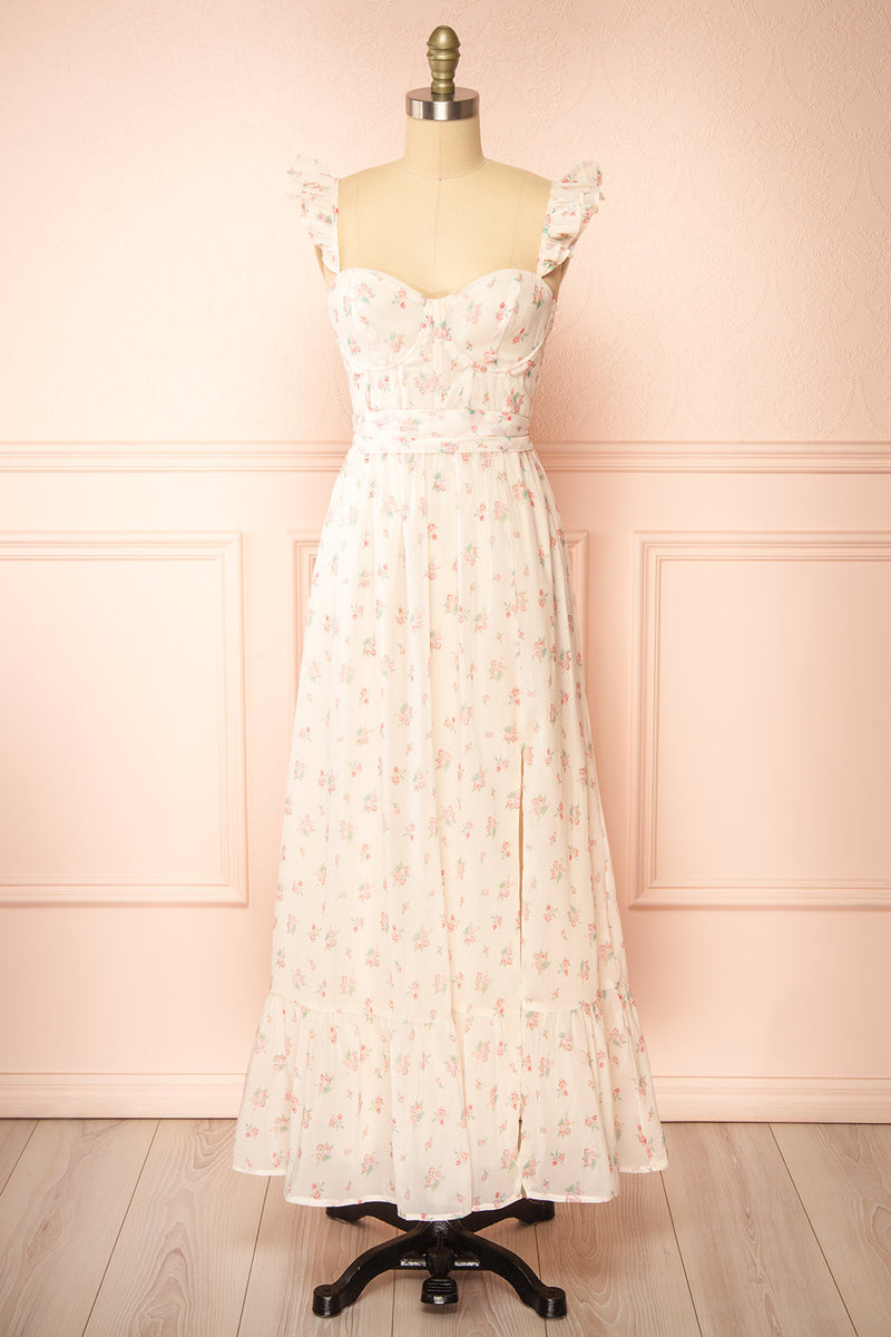 Mallory Long Floral Dress with Boning | Boutique 1861