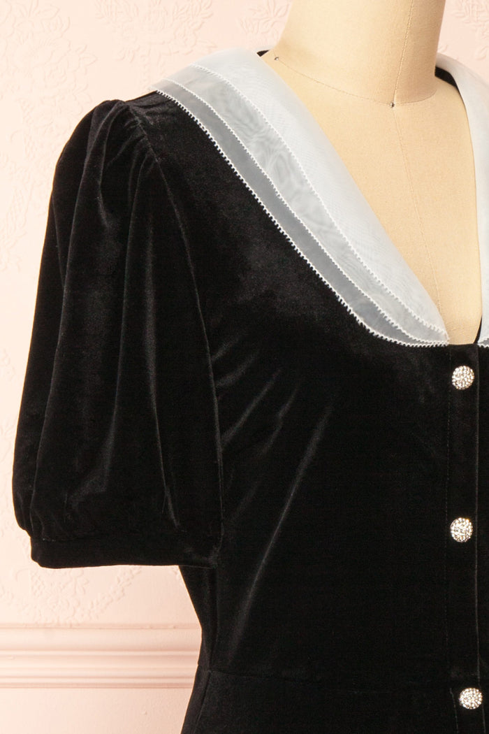 Mandy Short Black Velvet Dress w/ Peter Pan Collar | Boutique 1861