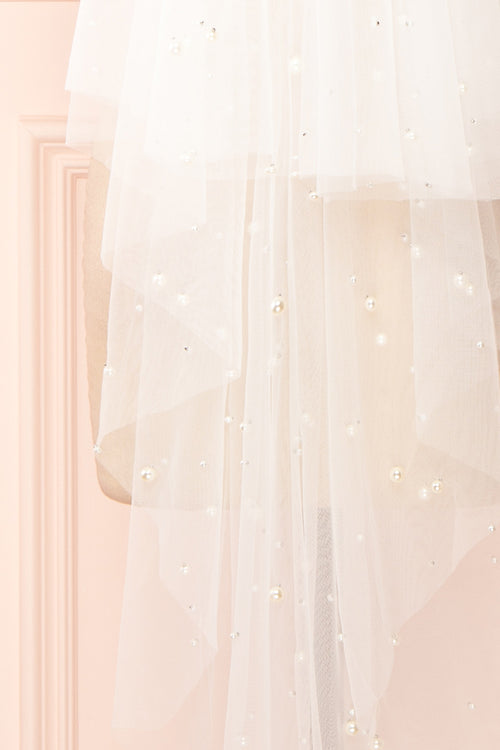 Minerva White Mesh Wedding Veil w/ Pearls | Boudoir 1861