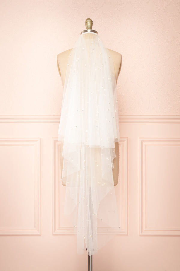 Minerva White Mesh Wedding Veil w/ Pearls | Boudoir 1861