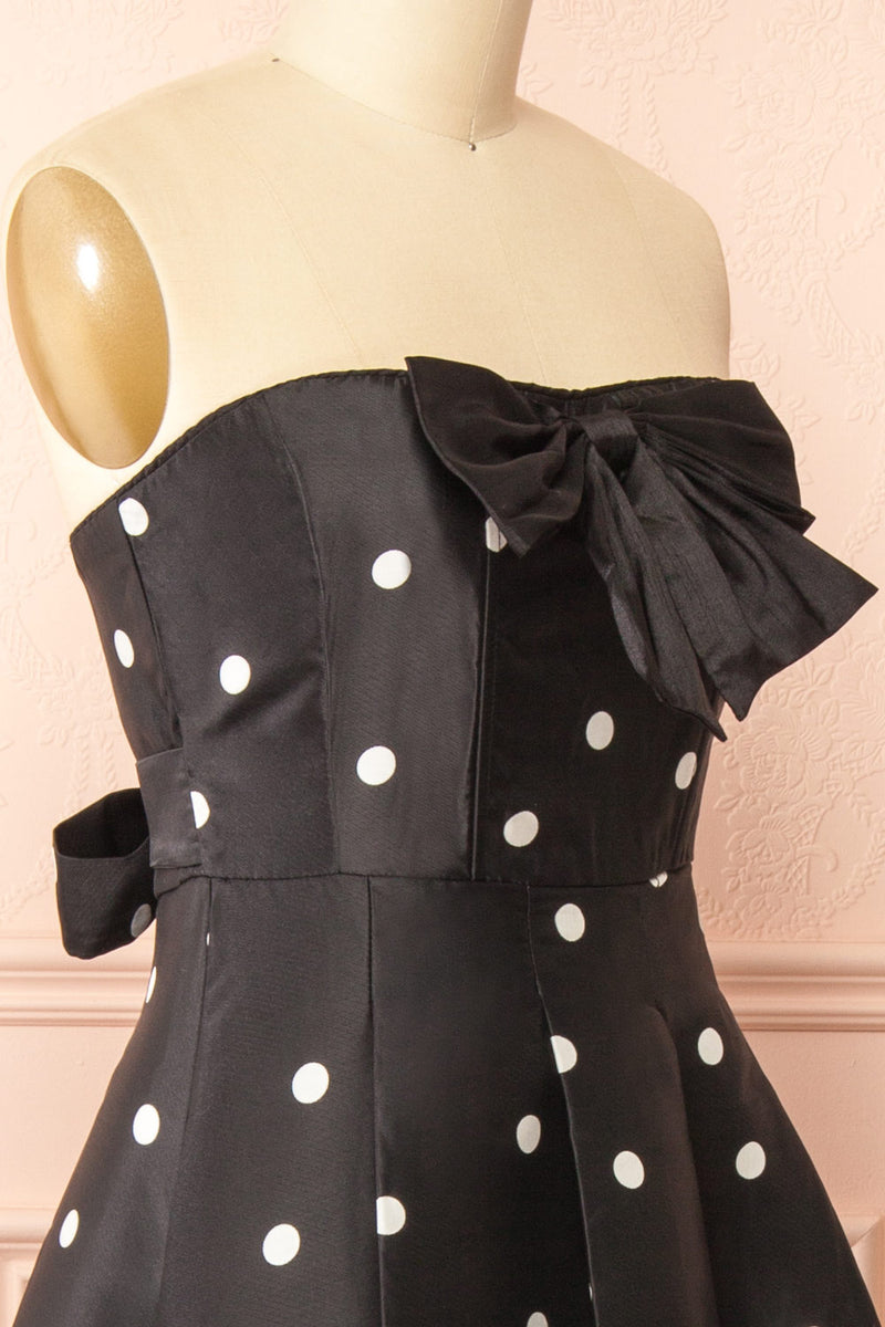 Nesrine Strapless Black Dress with Polka Dots | Boutique 1861