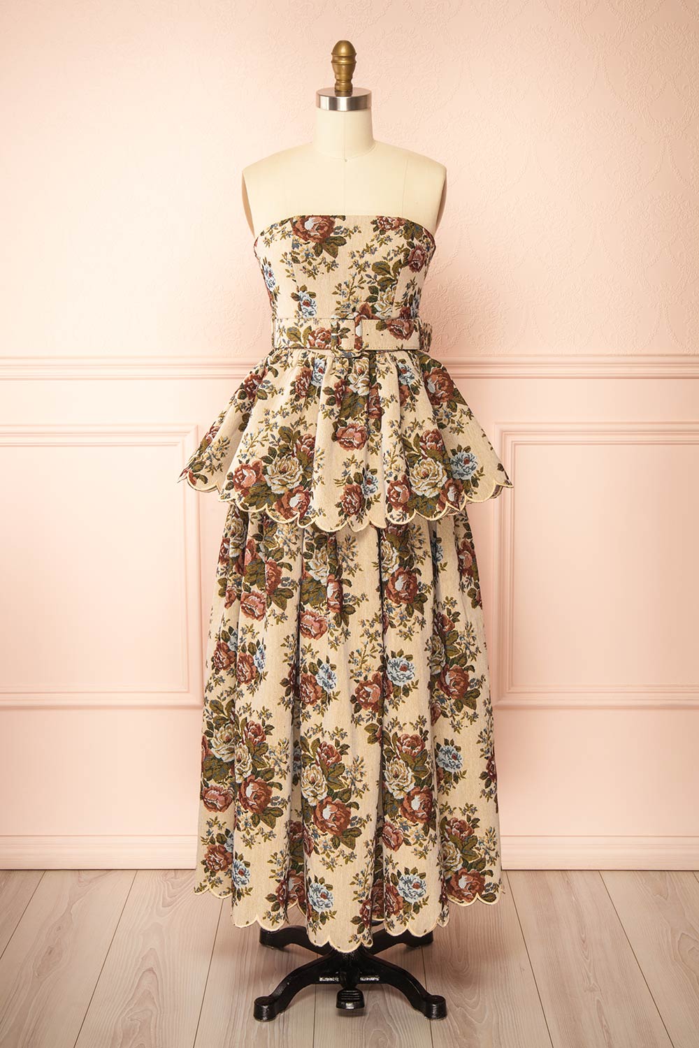 Norina Long Strapless Jacquard Dress with Belt | Boutique 1861