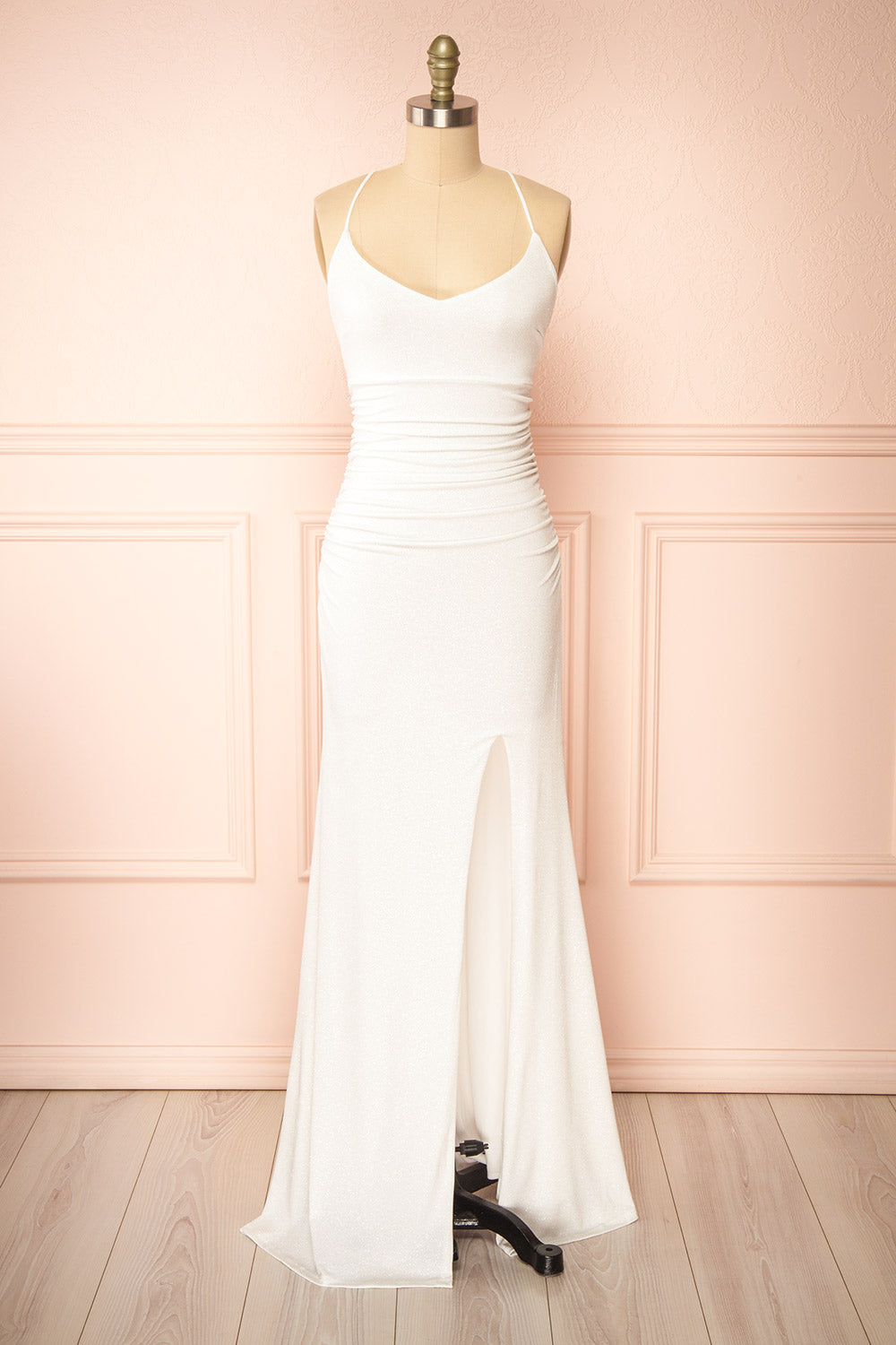 Samira White Sparkly Mermaid Maxi Dress with Slit | Boudoir 1861