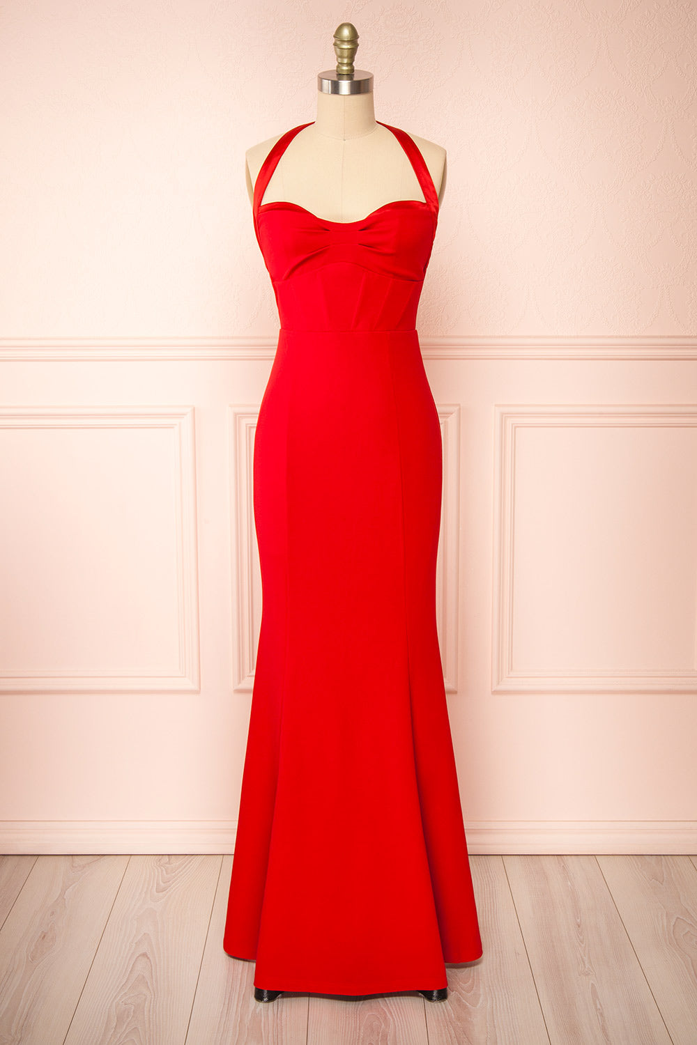 Sandra Red Halter Mermaid Maxi Dress w/ Open Back | Boutique 1861