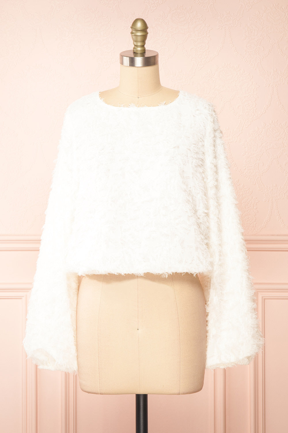 Saphina White Crop Top w/ Feathery Texture | Boutique 1861