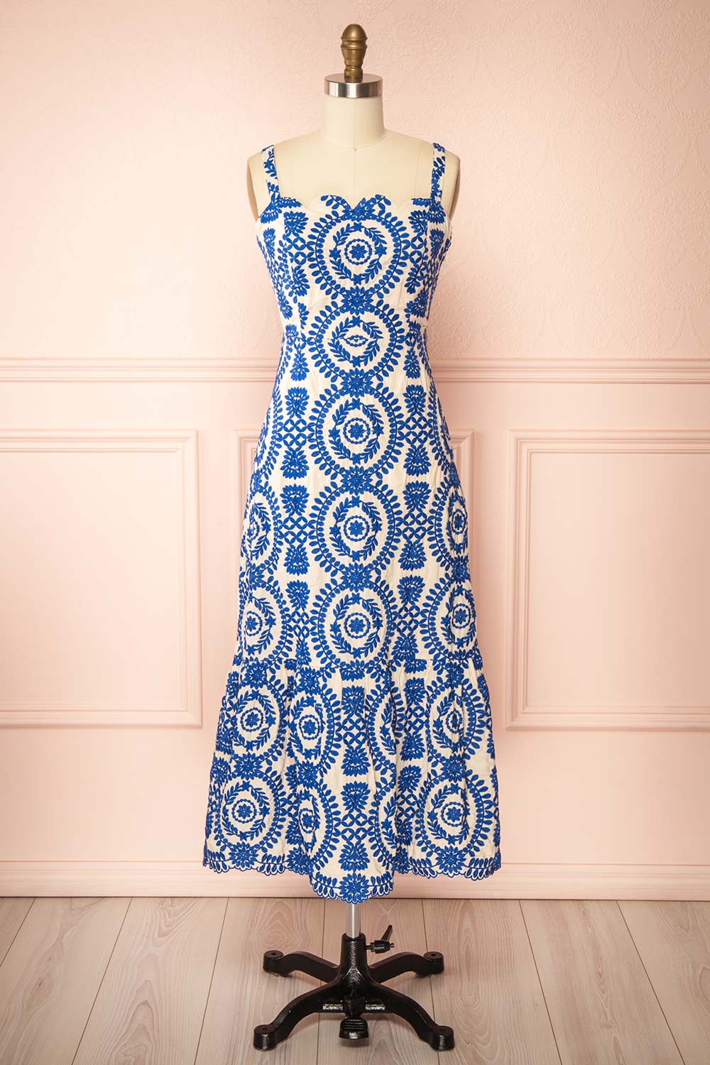 Shanara Long Dress with Blue Floral Embroidery | Boutique 1861
