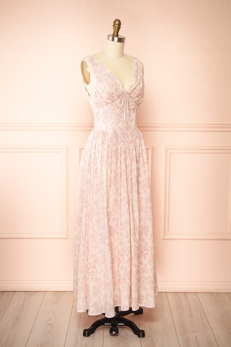 Silas Pink Midi Dress w/ Vintage Print | Boutique 1861
