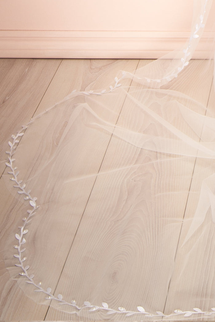 Tullia White Mesh Wedding Veil w/ Lace & Pearls | Boudoir 1861