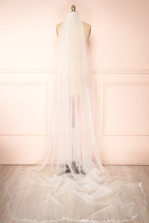 Tullia White Mesh Wedding Veil w/ Lace & Pearls | Boudoir 1861