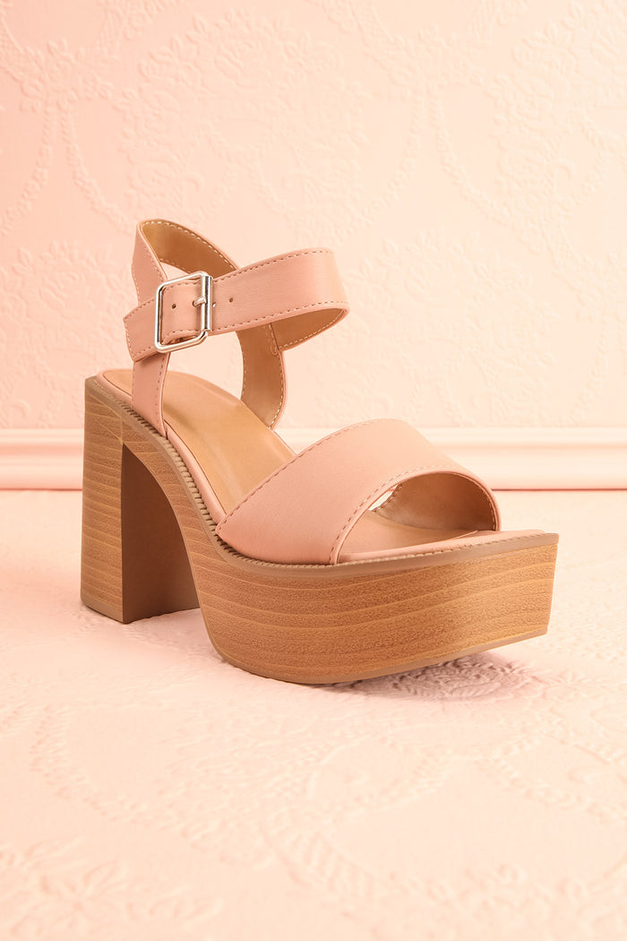 Turbo Beige Heeled Wooden Platform Sandals | Boutique 1861