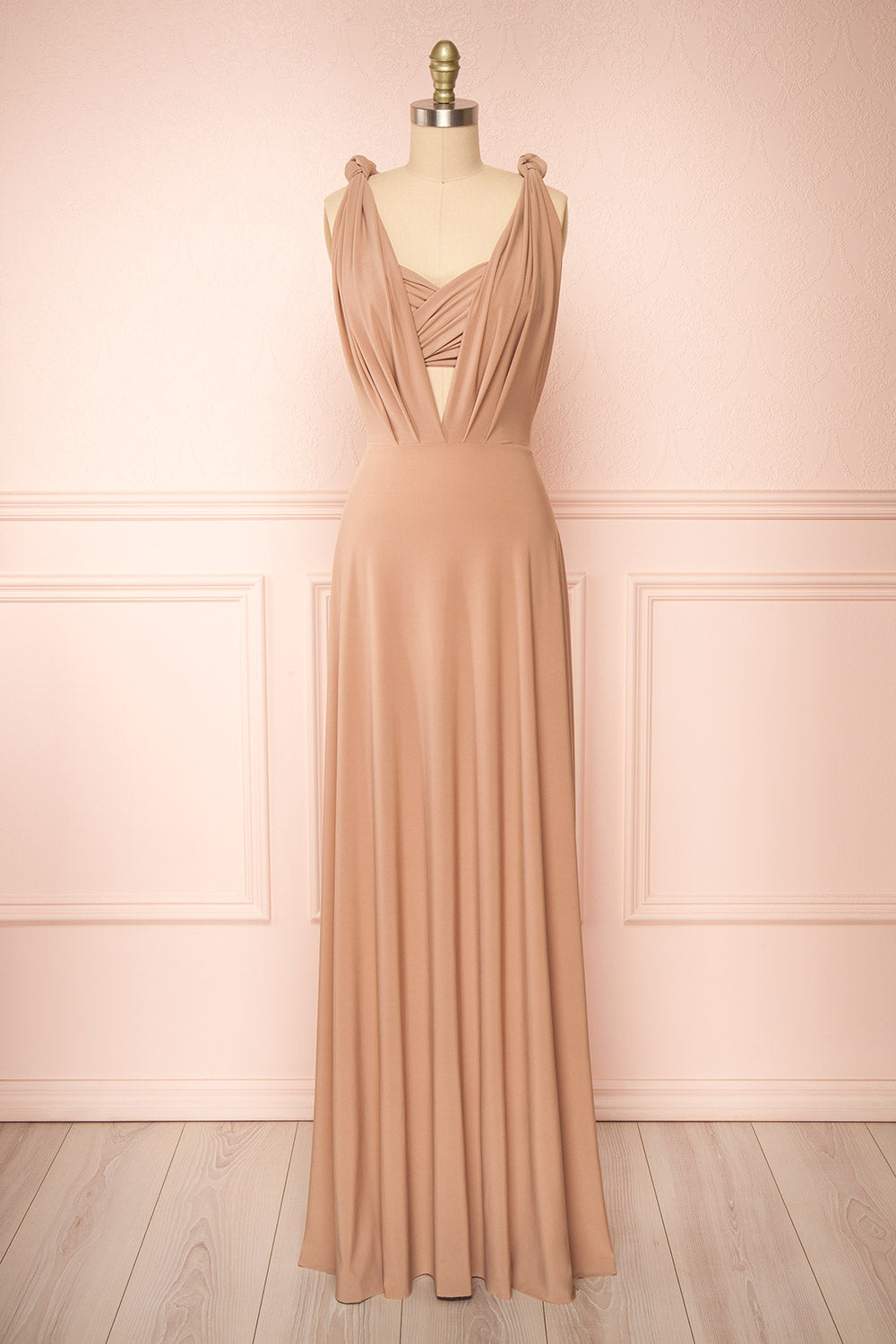 Violaine Beige Convertible Maxi Dress | Boutique 1861