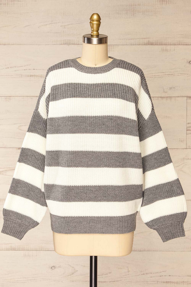 Zario Grey Stripped Oversized Knit Sweater | La petite garçonne